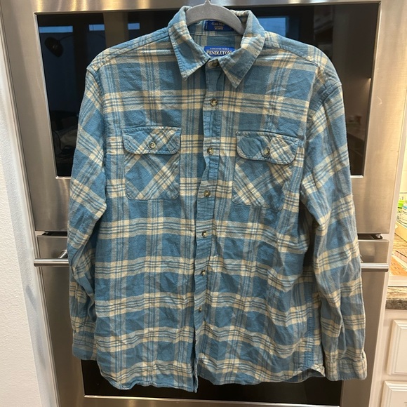 Pendleton | Shirts | Pendleton Blue And Cream Plaid Casual Button Down ...
